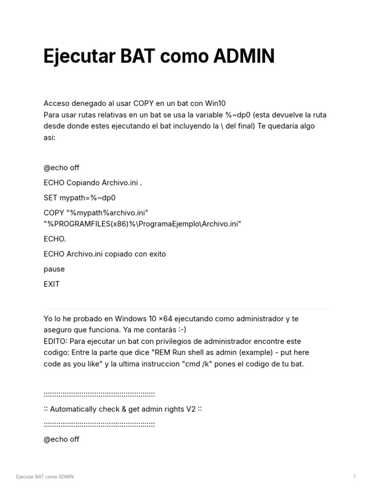 BAT Como Admin | PDF | Microsoft Windows | Plataformas de computación