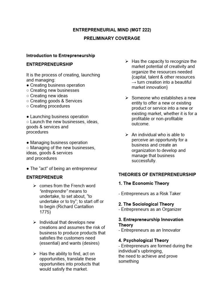 MGT222 Outline (Prelim Examination) | PDF | Entrepreneurship | Internet ...