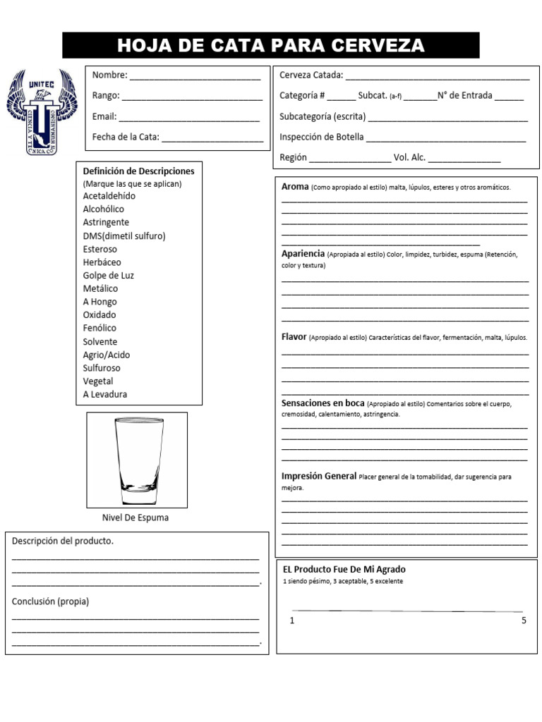 Hoja de Cata Para Cerveza. | PDF | Cerveza | Química