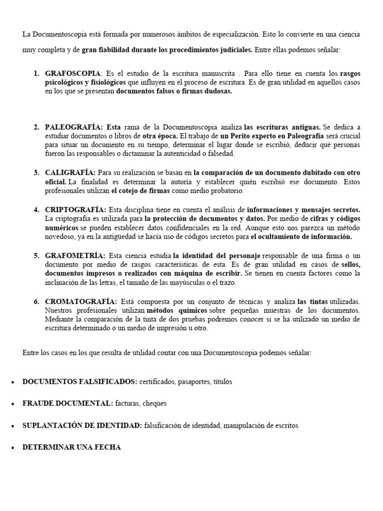 Ramas y Aplicaciones de la Documentoscopia | PDF | Paleografía