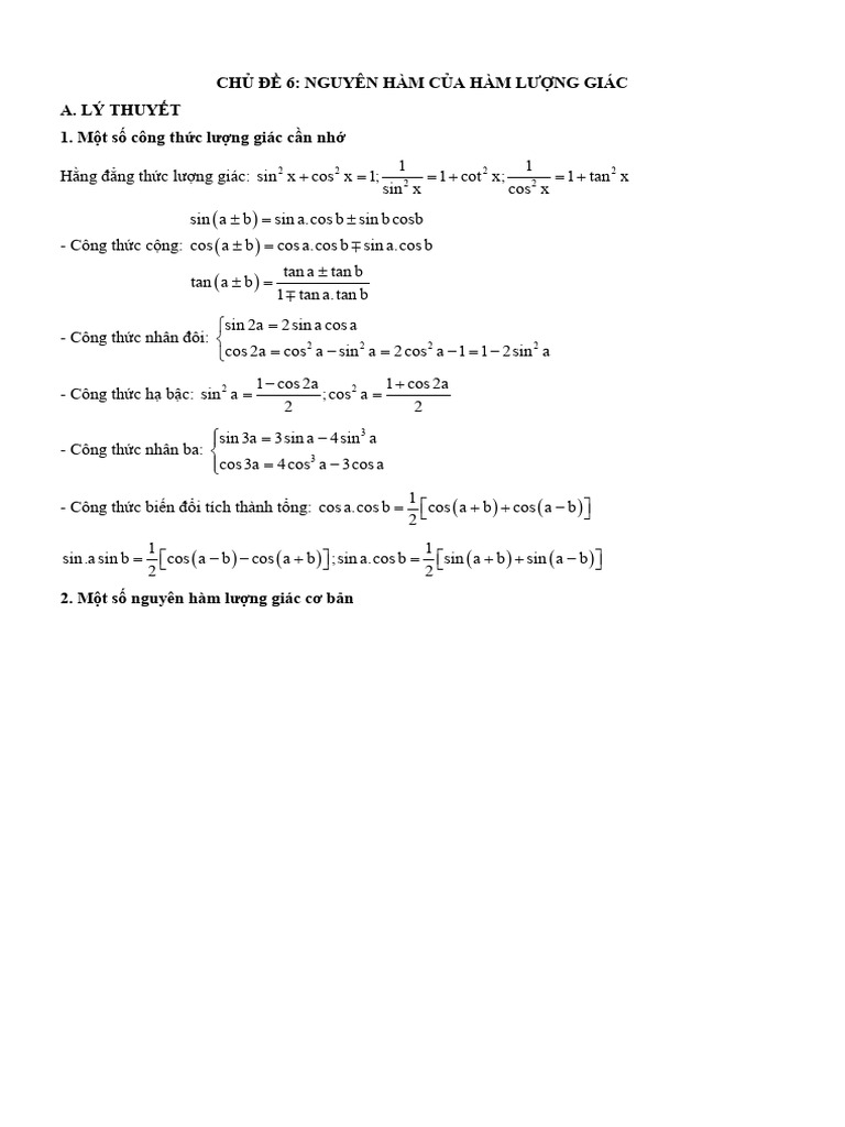 Chuyen de Trac Nghiem Nguyen Ham Cua Ham Luong Giac | PDF