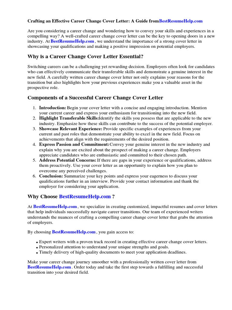 Career Change Cover Letter Guide | PDF | Résumé | Experience