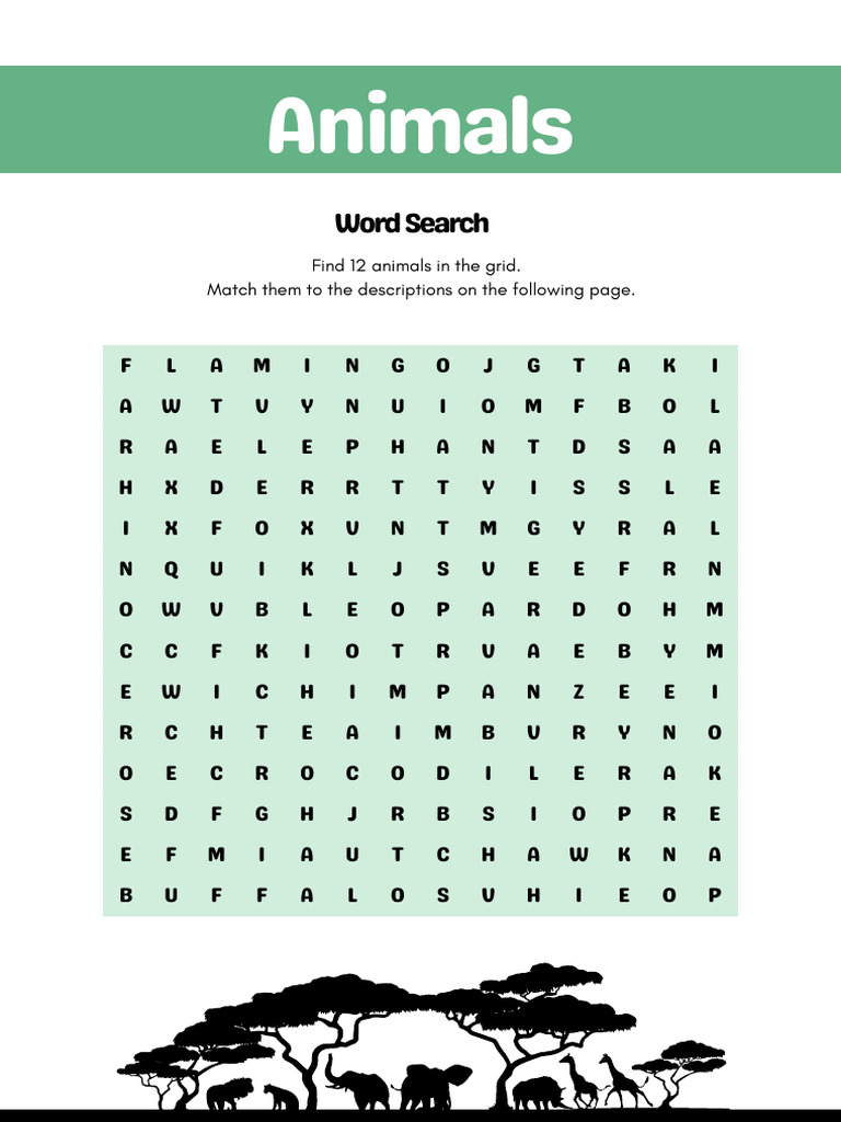 Animal Word Search Puzzle | PDF | Leopard | Organisms