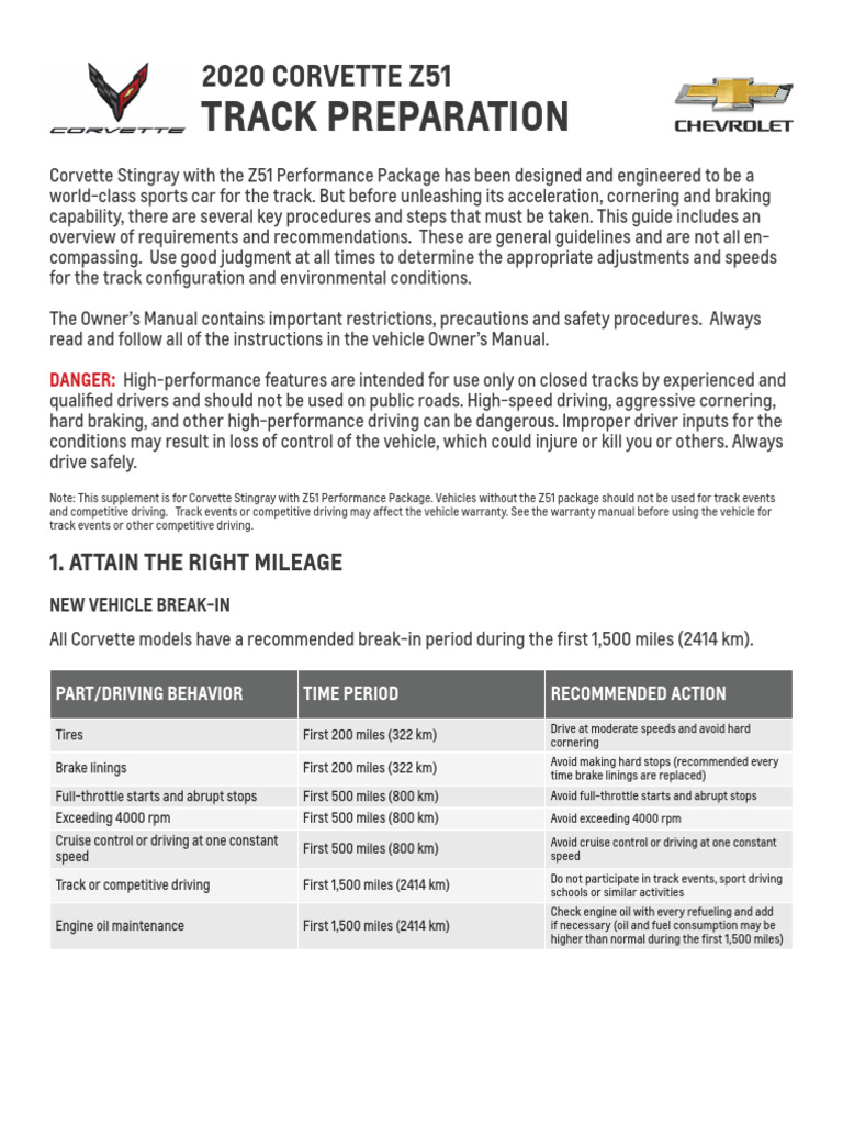 2020 Corvette Track Preparation Form - Final 072120 | PDF | Brake | Leak