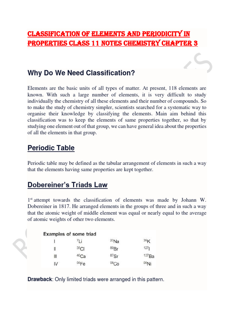 Classification of Elements and Periodicity in Properties Class 11 Notes ...