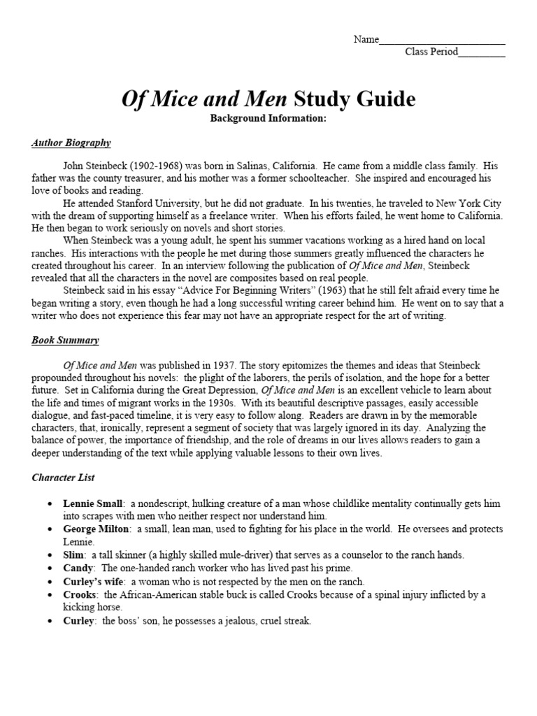 Mice Study Ques | PDF | John Steinbeck