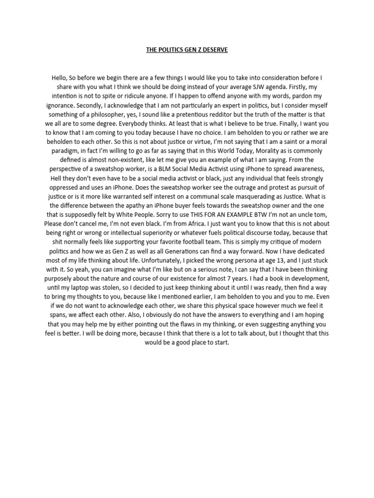 THE POLITICS GEN Z DESERVE Script | PDF | Justice | Crime & Violence
