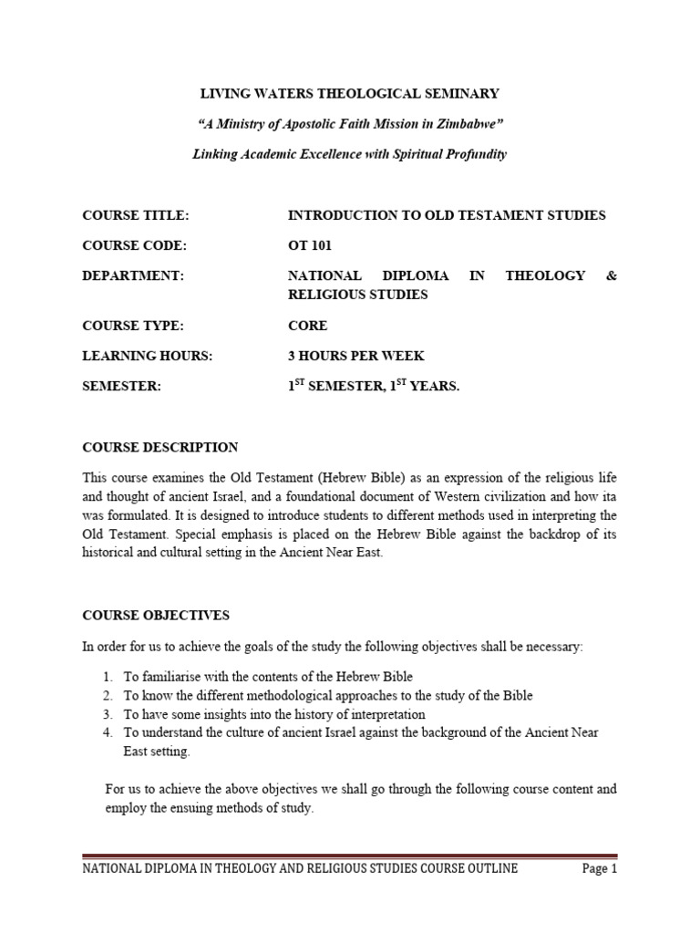 Intro To Old Testament Ot101 Course Outline 2023 | PDF | Old Testament ...