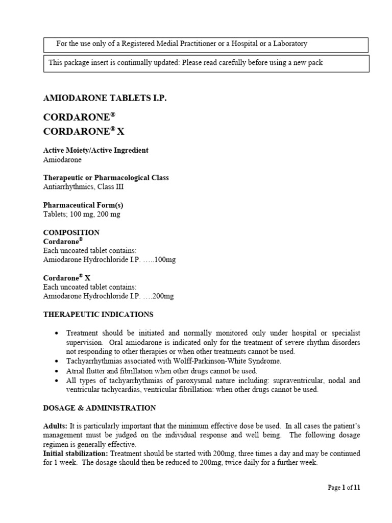 Cordarone And Cordarone X Tablets PI Download Free PDF