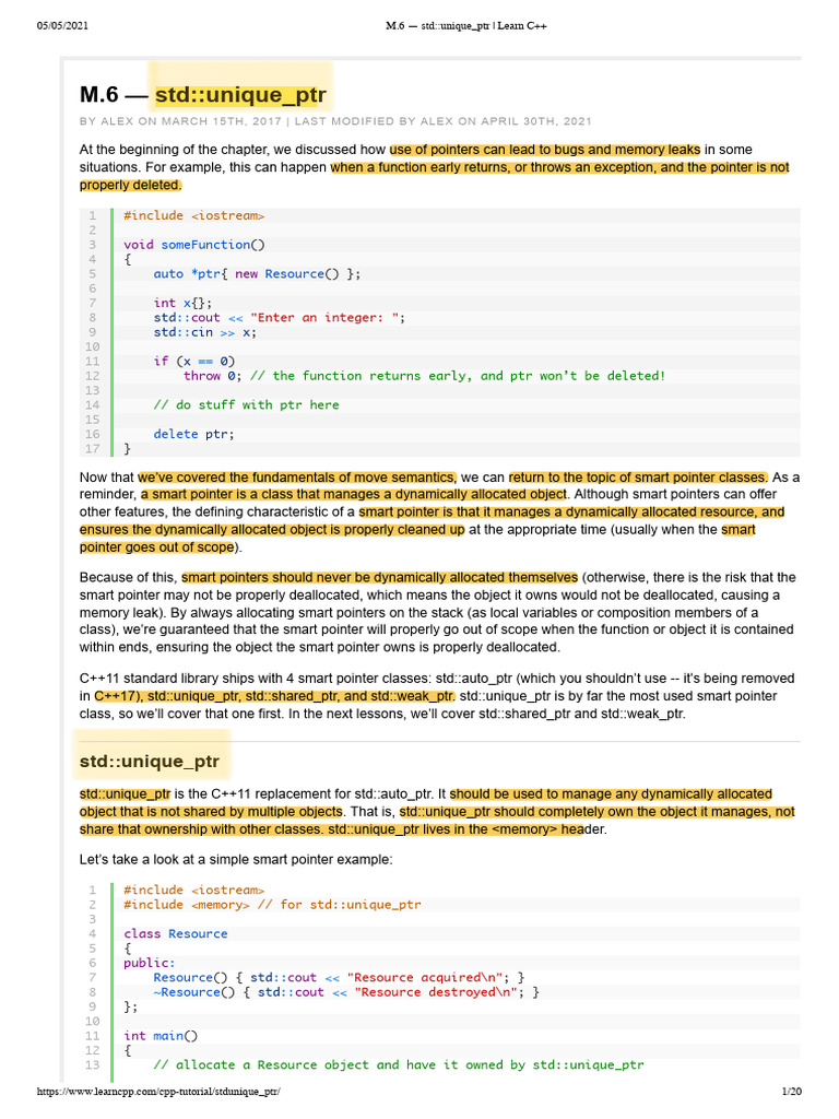 Understanding std::unique_ptr in C++ | PDF | Pointer (Computer Programming) | Computer Data