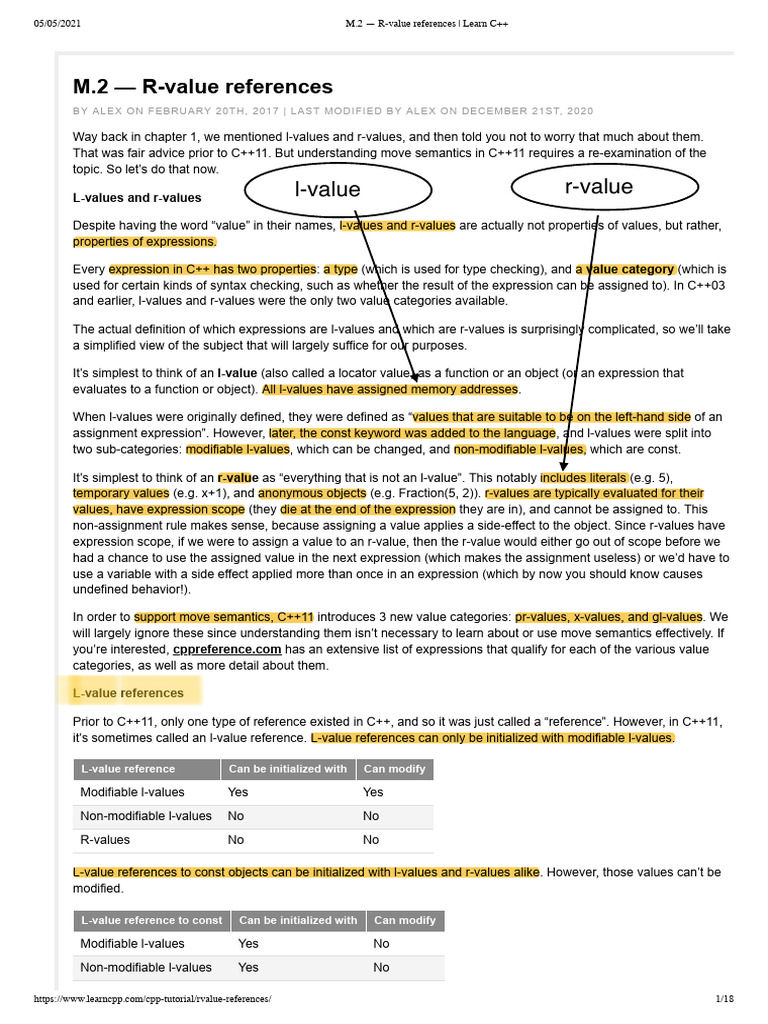 M.2 - R-Value References - Learn C++ | PDF | Computer Programming ...
