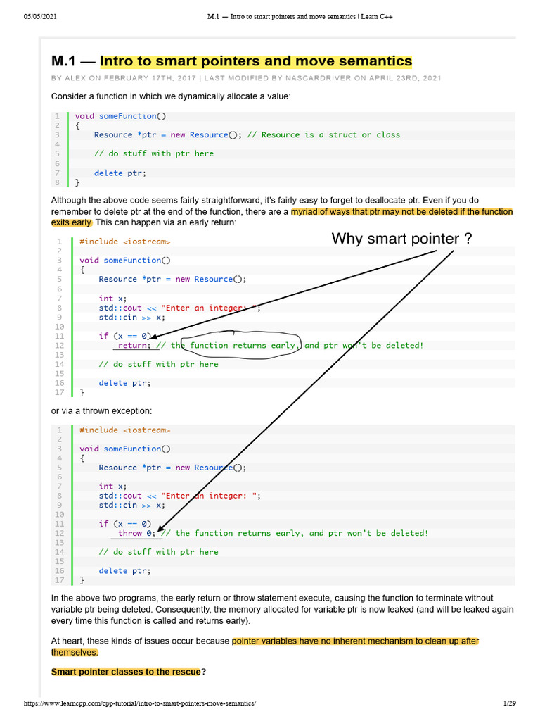 M1 Intro To Smart Pointers And Move Semantics Learn C Pdf