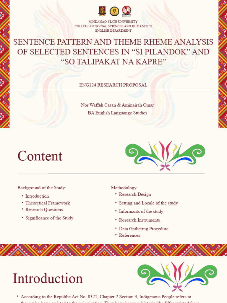 (DD) 1. Sentence Pattern and Theme Rheme Analysis of Selected Sentences ...