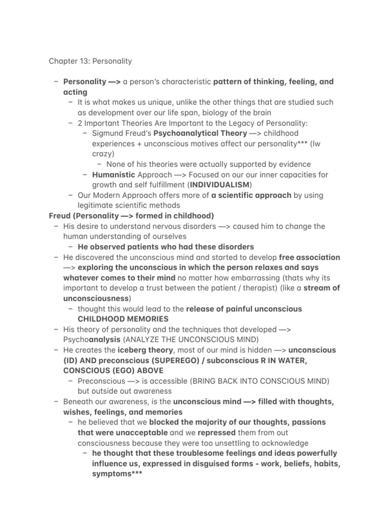 Chapter 13 - Personality | PDF | Id | Unconscious Mind