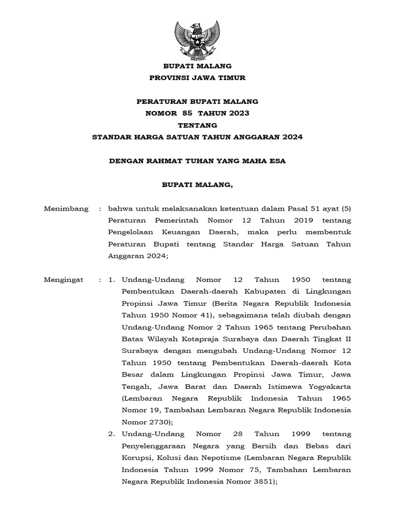 Perbup 85 Tahun 2023 Tentang SHS 2024 | PDF