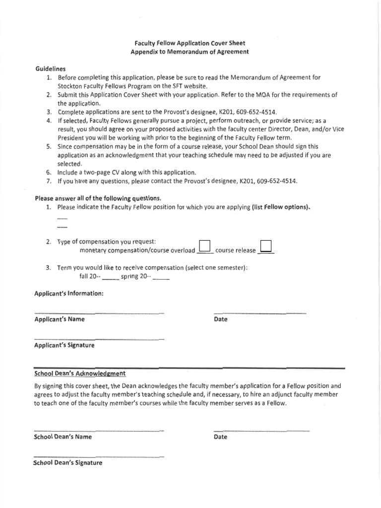 FacultyFellows Application Cover Sheet | PDF