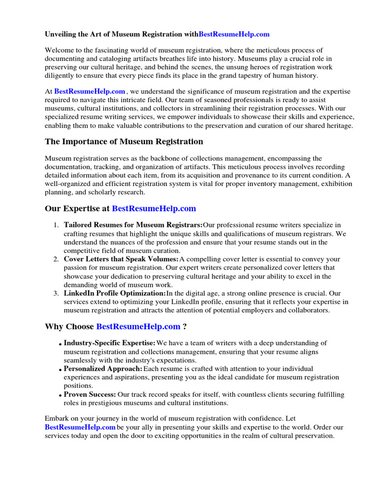 Museum Registrar Cover Letter | PDF | Résumé | Museum
