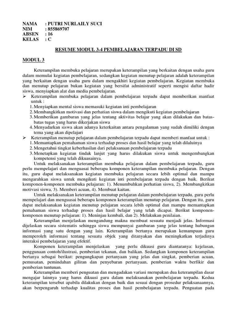 Resume 3 4 Terpadu PDF | PDF