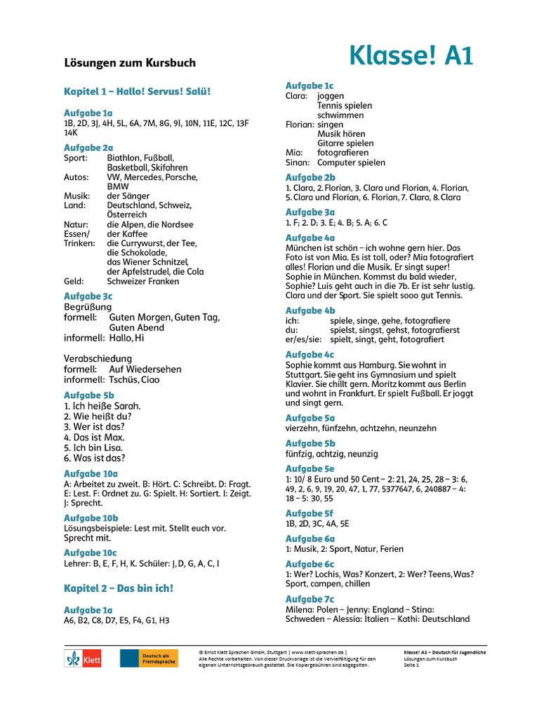 Klasse A1 KB Loesungen Final2 | PDF