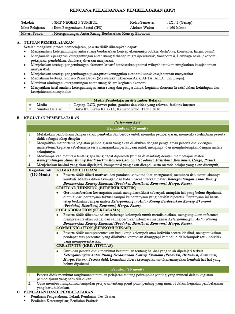 RPP II IPS Kelas 9 SEM 2 2022-2023 | PDF