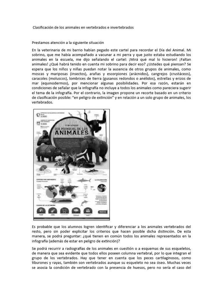 Clasificación de Los Animales en Vertebrados e Invertebrados | PDF ...