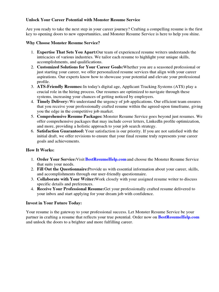 Monster Resume Service | PDF | Résumé | Recruitment