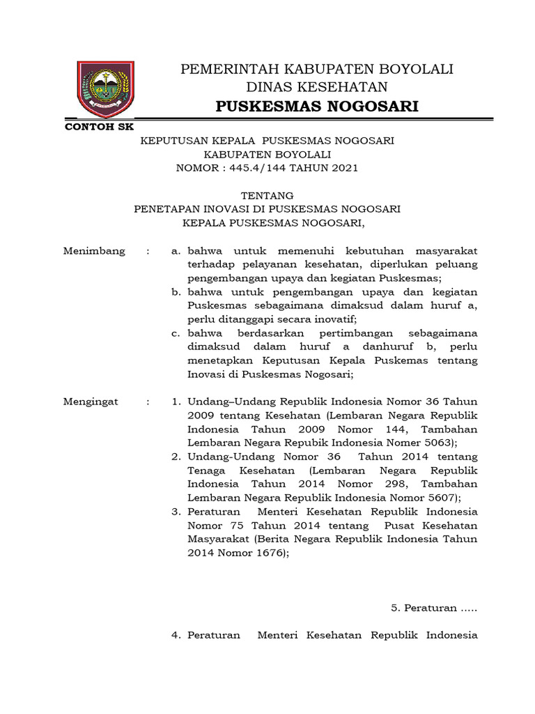Inovasi Puskesmas Nogosari 2021 | PDF