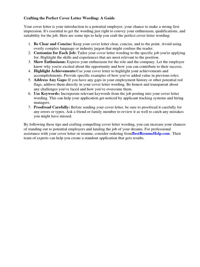 Cover Letter Wording Examples | PDF | Résumé | Proofreading