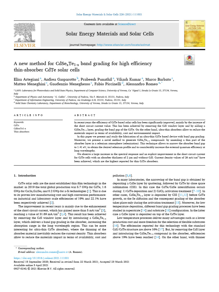 A New Method For CdSexTe1-x Band Grading For High Efficiency Thin-Absorber CdTe Solar Cells ...
