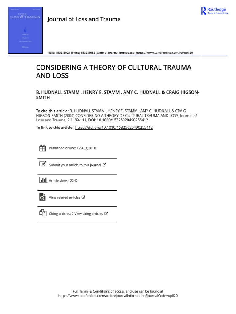 Considering A Theory of Cultural Trauma and Loss | PDF | Psychological ...