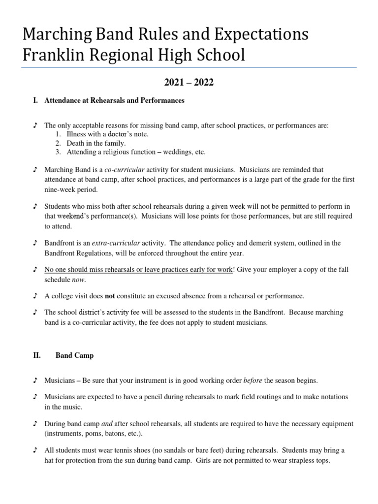 Marching Band Rules and Expectations | PDF | Clothing | Fashion