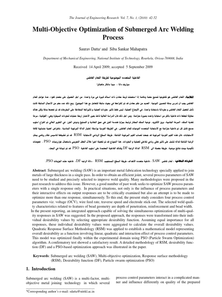 Multi-Objective Optimization of Submerged Arc WeldingProcess | PDF | Mathematical Optimization ...