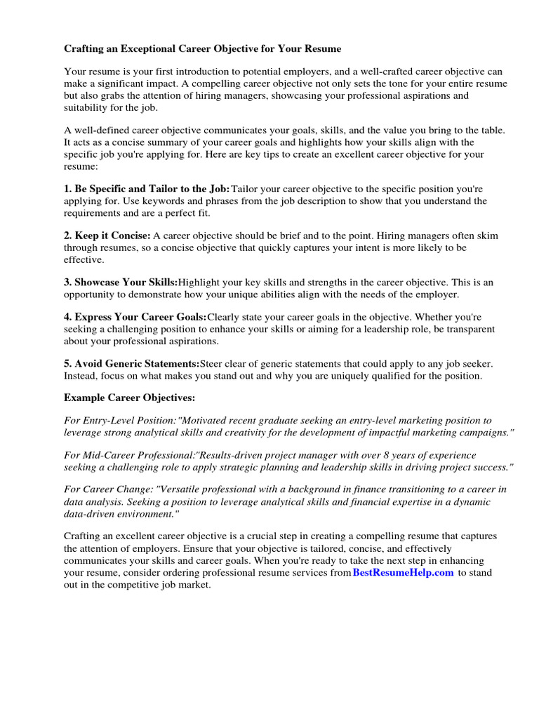 Excellent Career Objective For Resume | PDF | Résumé | Recruitment