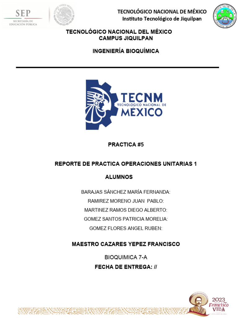 Practica 5. Operaciones Unitarias 2, Reactores Quimicos | PDF | Logística | Tornillo
