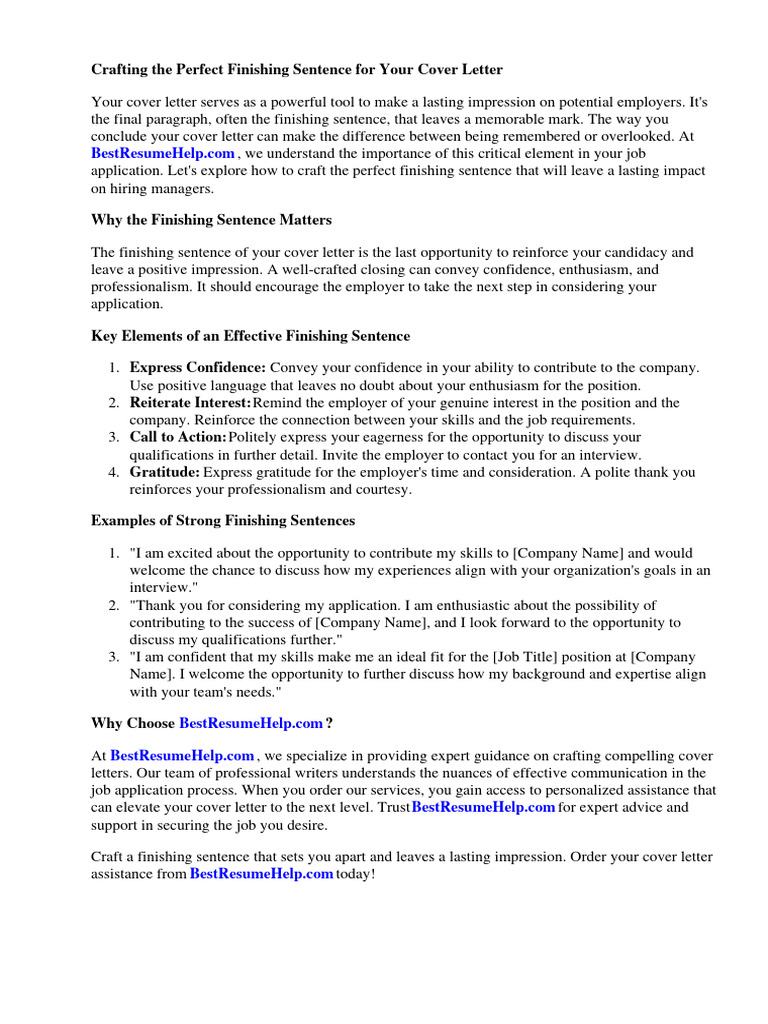 Cover Letter Finishing Sentence | PDF