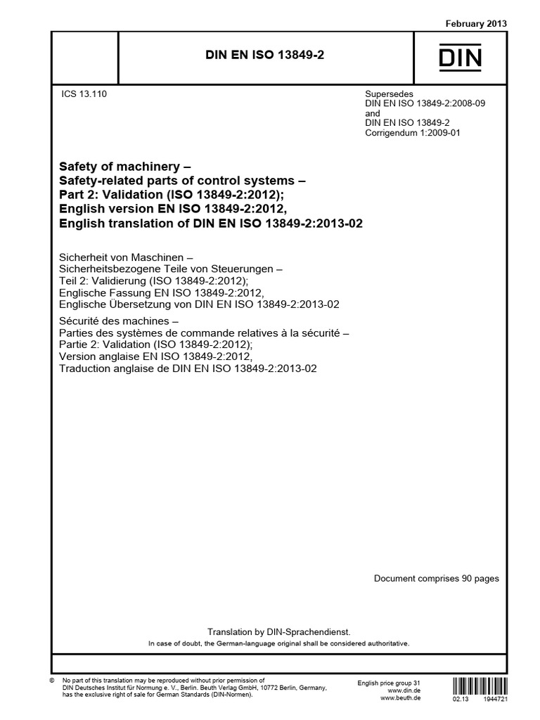 Din en Iso 13849 2 2013 | PDF | Verification And Validation | Systems ...