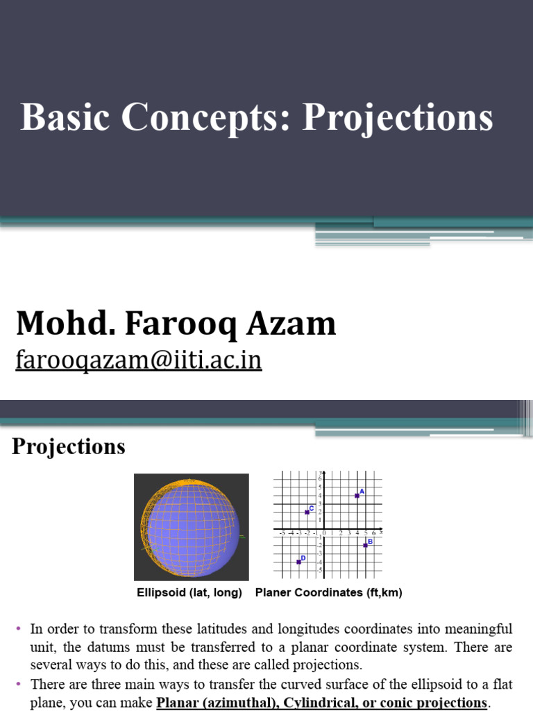 Lecture - 4 - Basic Concepts - Projections | PDF | Latitude | Geographical Technology