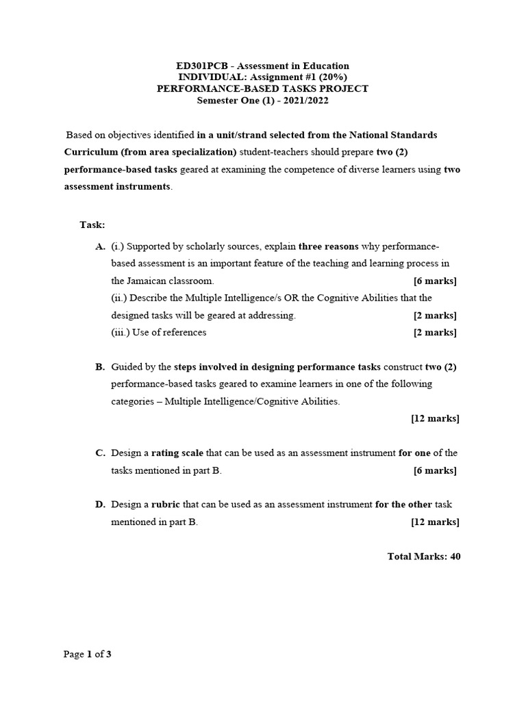 Assignment #1 - Performance Tasks | PDF | Rubric (Academic) | Intelligence Assignment #1 - Performance Tasks | PDF | Rubric (Academic) | Intelligence