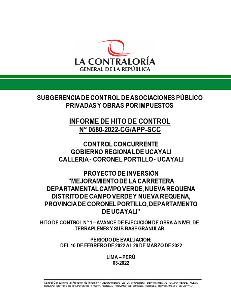 INFORME DE HITO DE CONTROL #580-2022-Hito1 | PDF | Presupuesto | Economias
