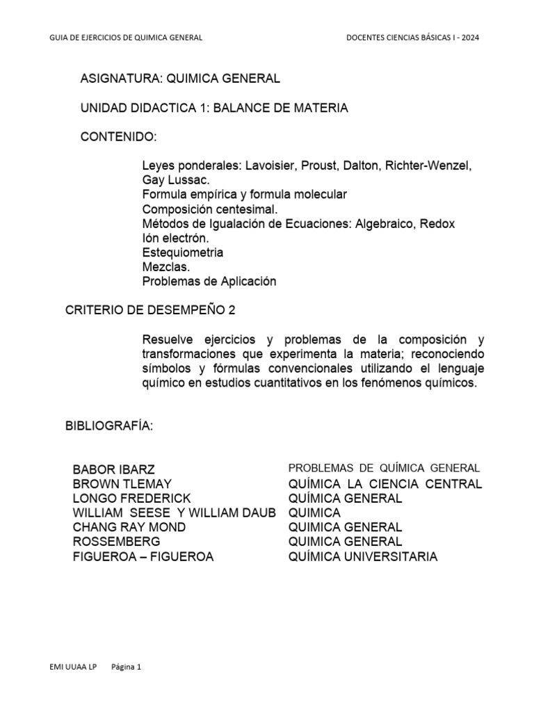 Guia QMC Gral I - 2024 - 1er Parcial | PDF | Concentración | Oxígeno