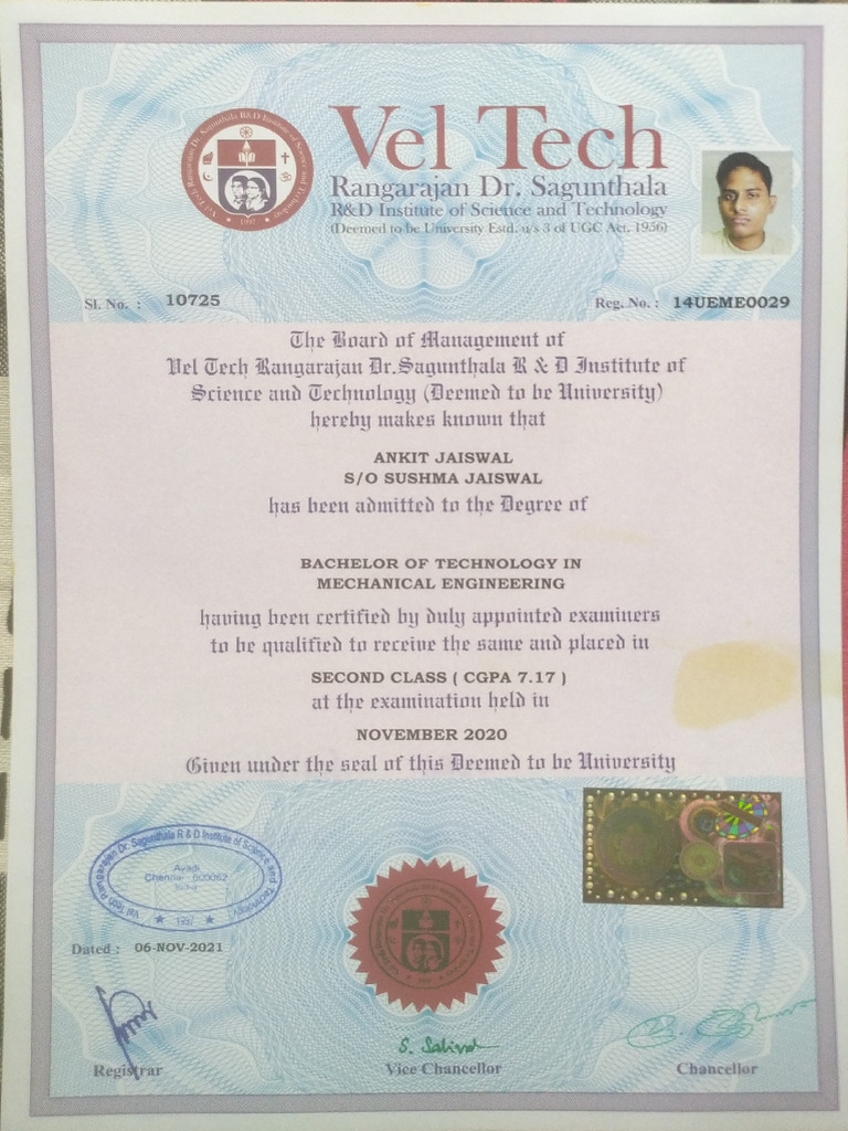 Bachelor of Technology Degree Certificate | PDF