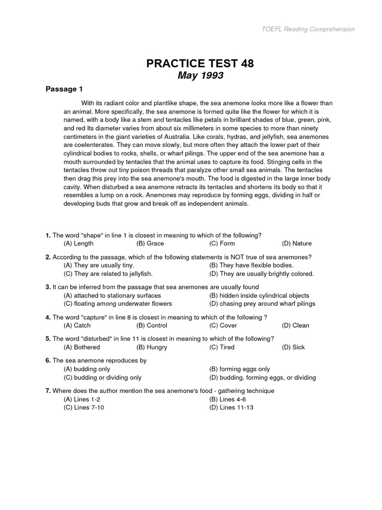 A Colection of TOEFL Reading Comprehension 48 - 1 and 2 | PDF | Tentacle