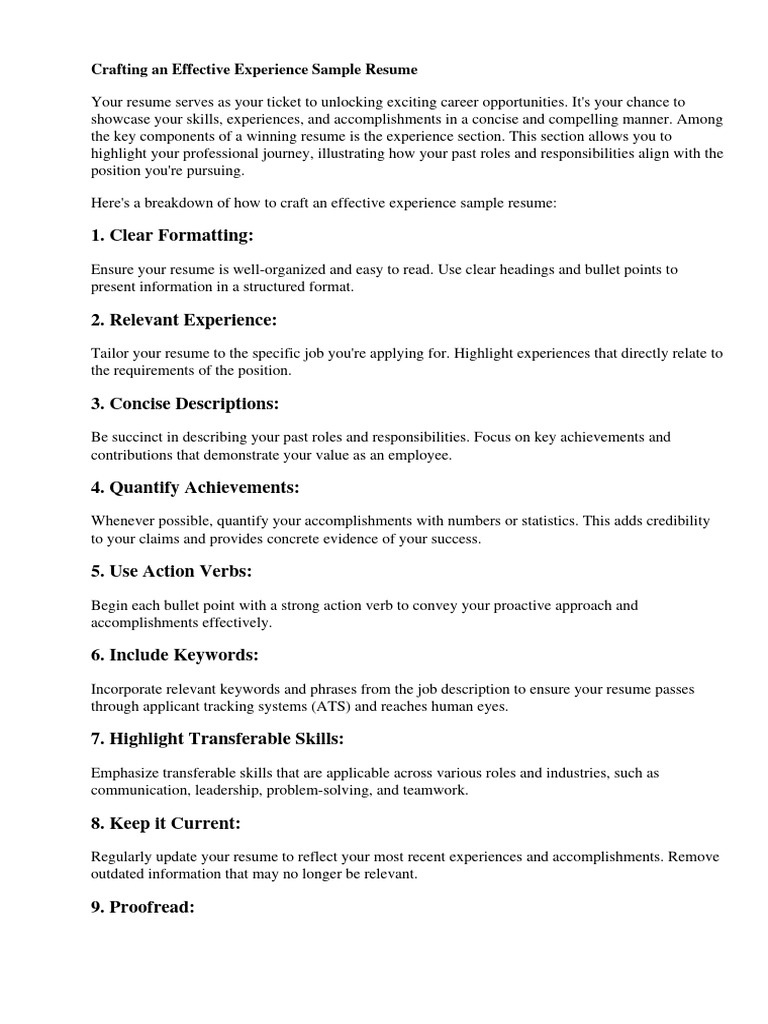 Experience Sample Resume | PDF | Résumé | Software Testing