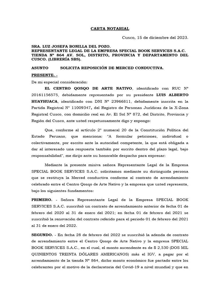 Modelo de Carta Notarial | PDF