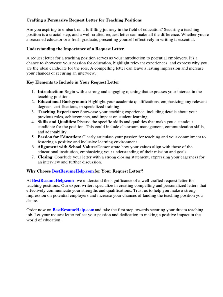 Request Letter For Teacher Recommendation | Download Free PDF ...