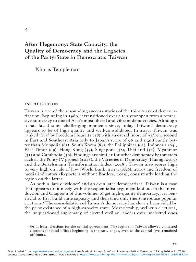 Templeman 2020 AfterHegemony | PDF | Taiwan | Kuomintang