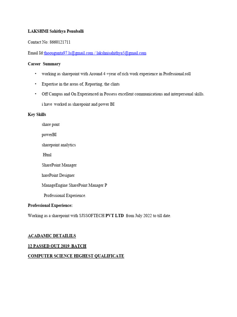 Sharepoint and Powerbi Resume | PDF | Share Point | System Software