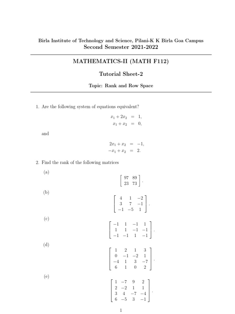 Tutorial 2 | PDF | Matrix (Mathematics) | Mathematics Tutorial 2 | PDF | Matrix (Mathematics) | Mathematics