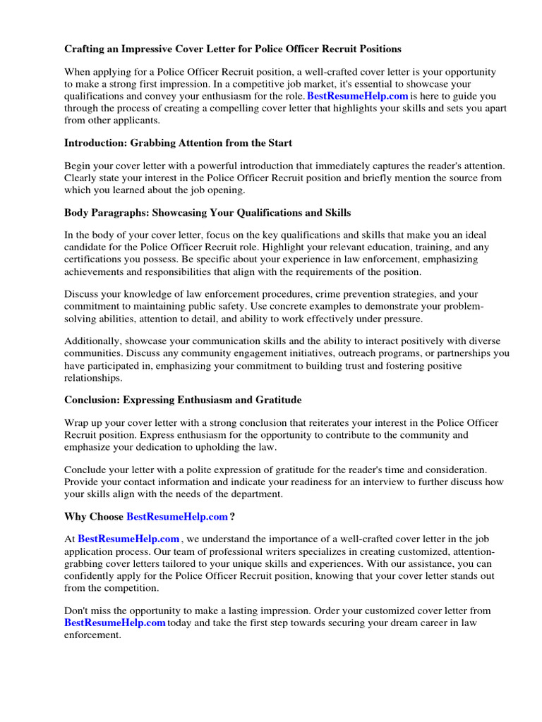 Cover Letter For Police Officer Recruit | PDF | Police | Résumé Cover Letter For Police Officer Recruit | PDF | Police | Résumé