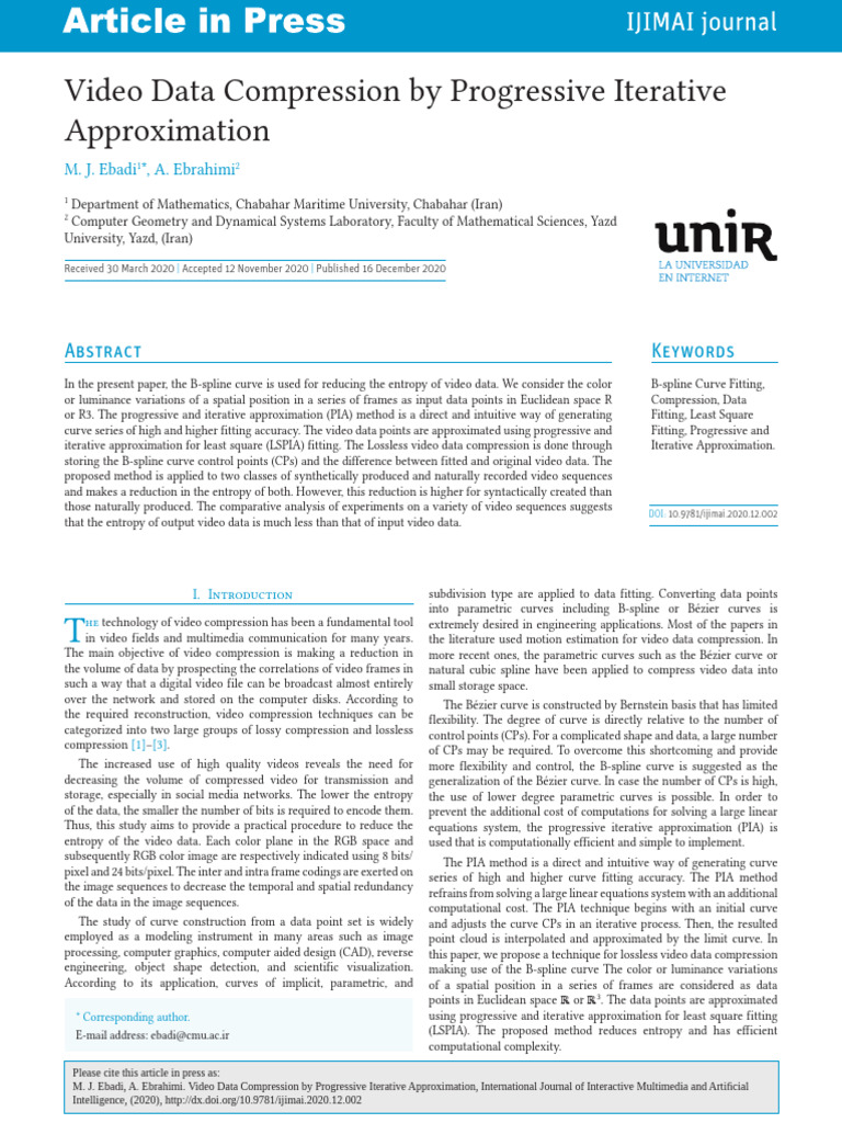 Video Data Compression by Progressive Iterative Ap | PDF | Data ...